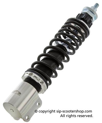 SIP FRONT ADJ RACE SHOCK ABSORBER V2 SILVER & BLACK VESPA PX - PM Tuning