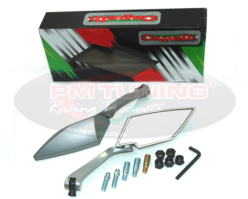 PAIR UNIVERSAL SILVER DELTA CAPELLI MIRROR W/ADAPTORS - PM Tuning